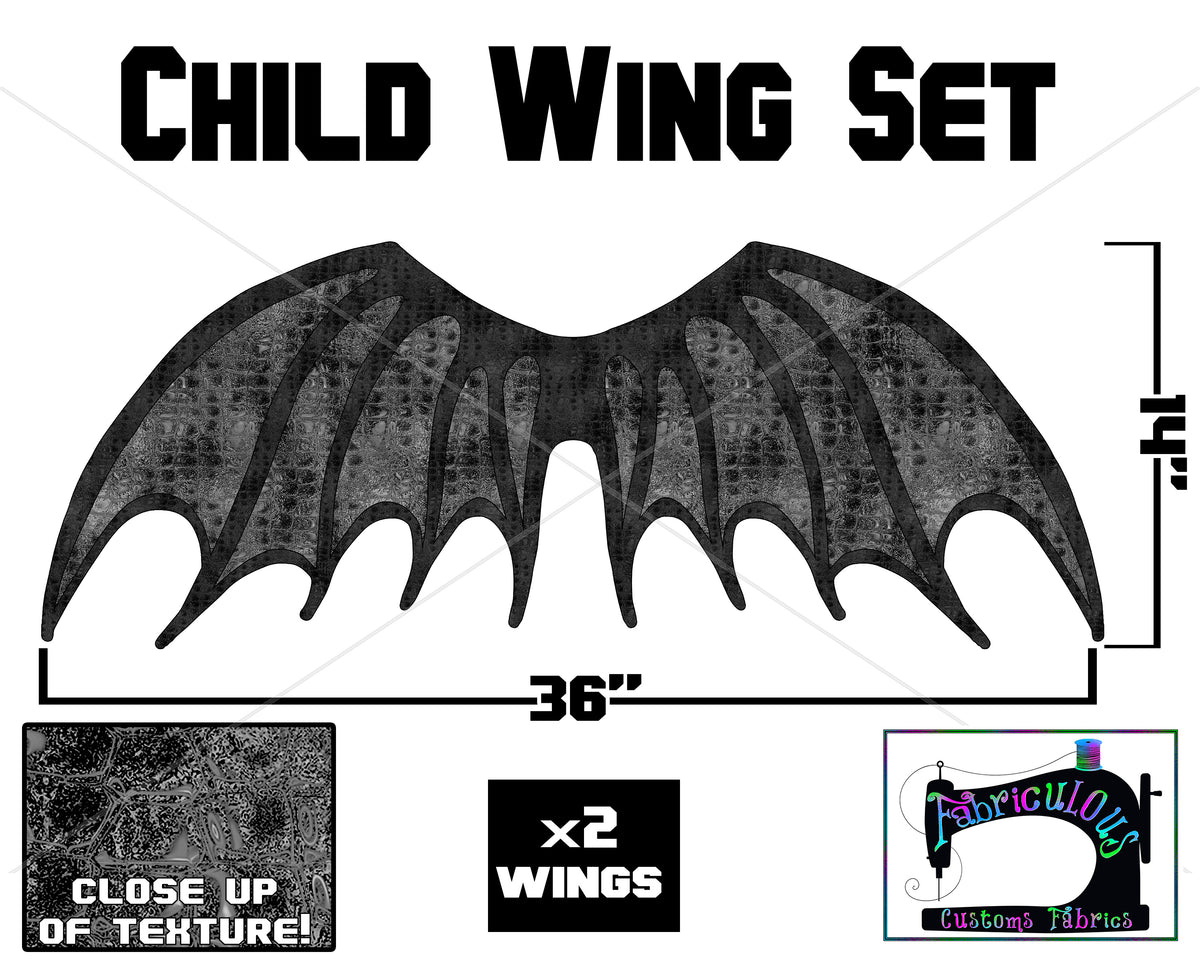 R16 - Dragon Wings Child Panel SET- Black – Fabriculous Custom Fabrics